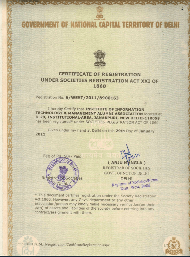 Registration Number: S/WEST/2011/8900163, dated 29th January 2011